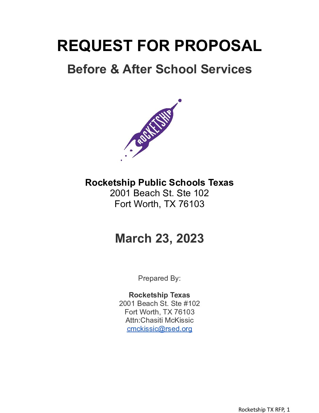 Request For Proposal Cover Page